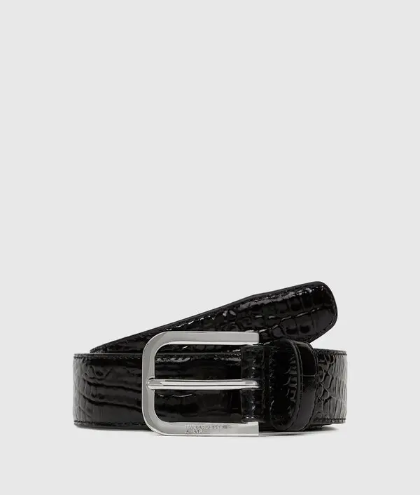 Karl Lagerfeld Croc-effect Leather Belt With Branded Buckle - Black