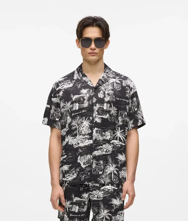 Karl Lagerfeld Short-sleeved All-over-print Shirt - Black