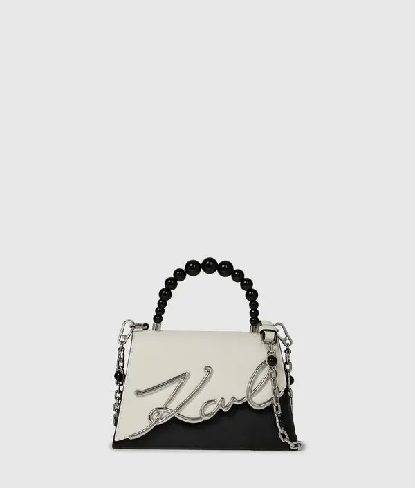 Karl Lagerfeld K/signature Faux-pearl Top Handle Bag - White/black