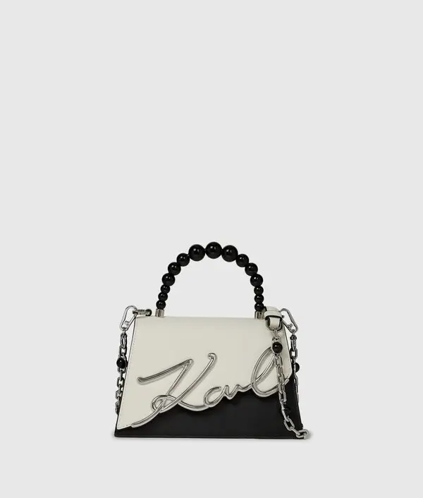 Karl Lagerfeld K/signature Faux-pearl Top Handle Bag - White/black