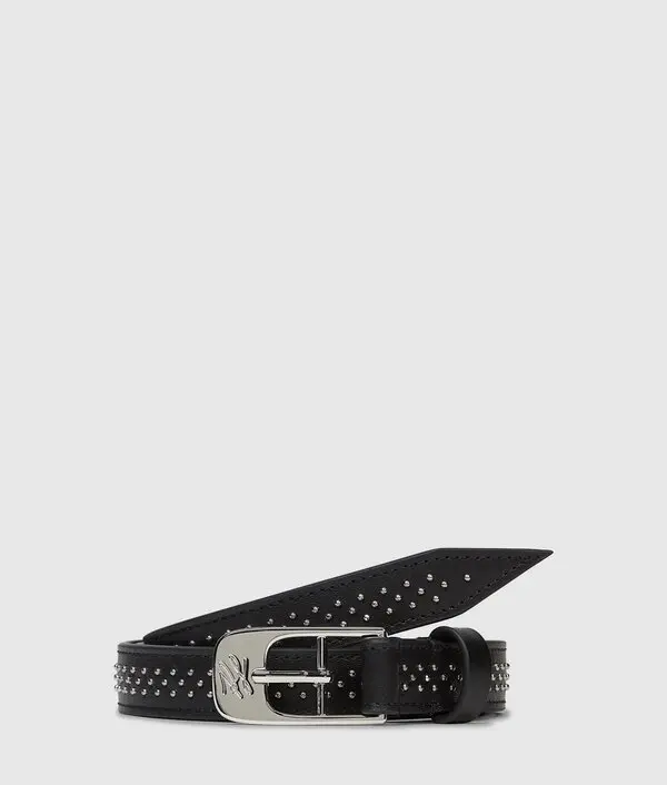 Karl Lagerfeld K/autograph Slim Studded Leather Belt - Black
