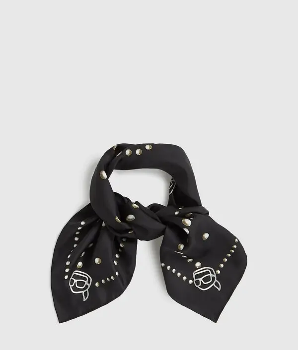 Karl Lagerfeld Ikon Pearl Print Silk Scarf - White/black
