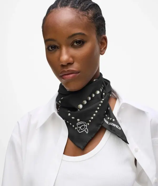 Karl Lagerfeld Ikon Pearl Print Silk Scarf