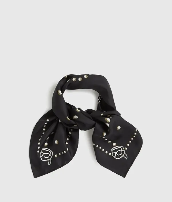 Karl Lagerfeld Ikon Pearl Print Silk Scarf - White/black