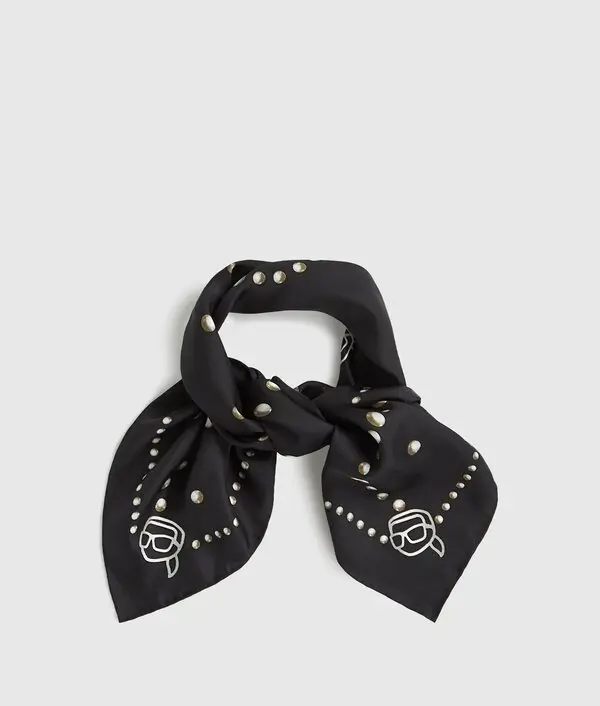 Karl Lagerfeld Ikon Pearl Print Silk Scarf - White/black