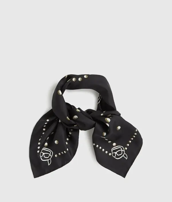 Karl Lagerfeld Ikon Pearl Print Silk Scarf - White/black