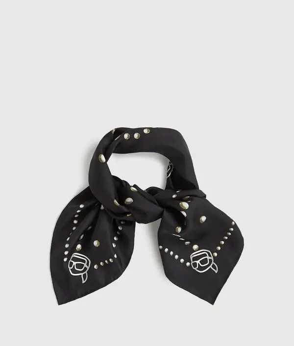 Karl Lagerfeld Ikon Pearl Print Silk Scarf - White/black