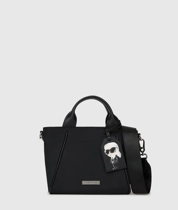 Karl Lagerfeld Ikon Nylon Small Tag Tote Bag - Black
