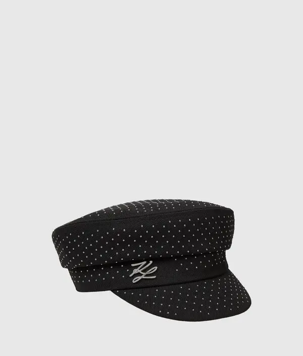 Karl Lagerfeld Autograph Studded Captain Cap - Black