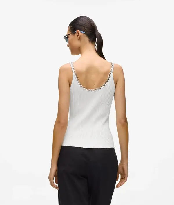 Karl Lagerfeld Ribbed Knit Chain Detail Sleeveless Top