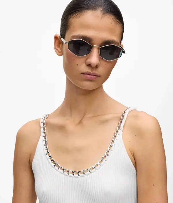 Karl Lagerfeld Ribbed Knit Chain Detail Sleeveless Top