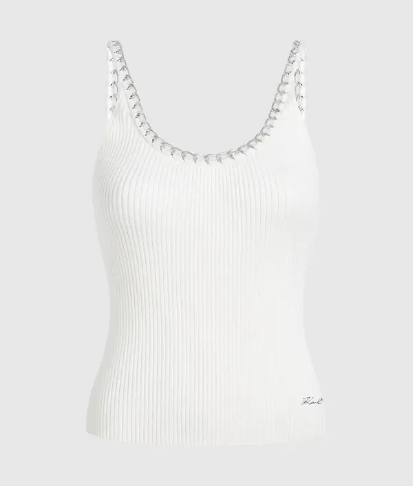 Karl Lagerfeld Ribbed Knit Chain Detail Sleeveless Top