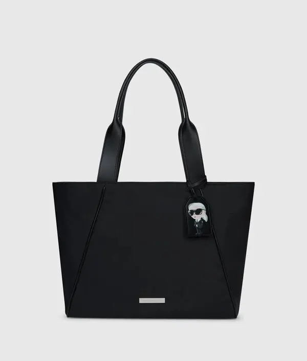 Karl Lagerfeld Ikon Nylon Large Tag Tote Bag - Black