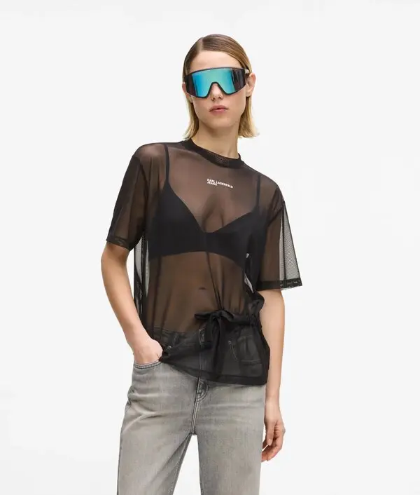 KL JEANS Jeans Mesh Tie Detail T-shirt - Black