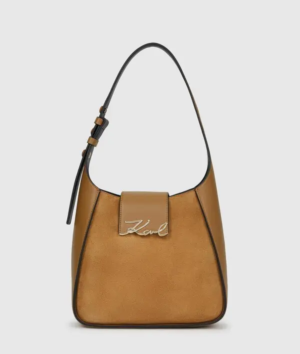 Karl Lagerfeld K/signature Suede Hobo Bag - Caramel