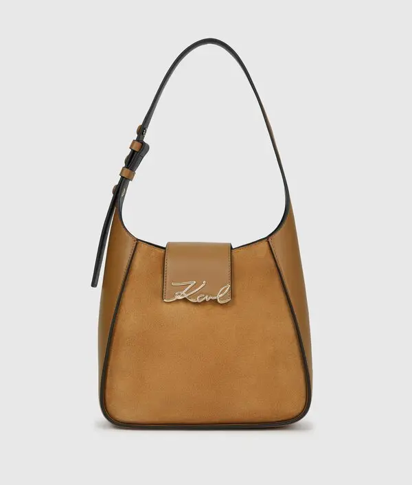 Karl Lagerfeld K/signature Suede Hobo Bag - Caramel