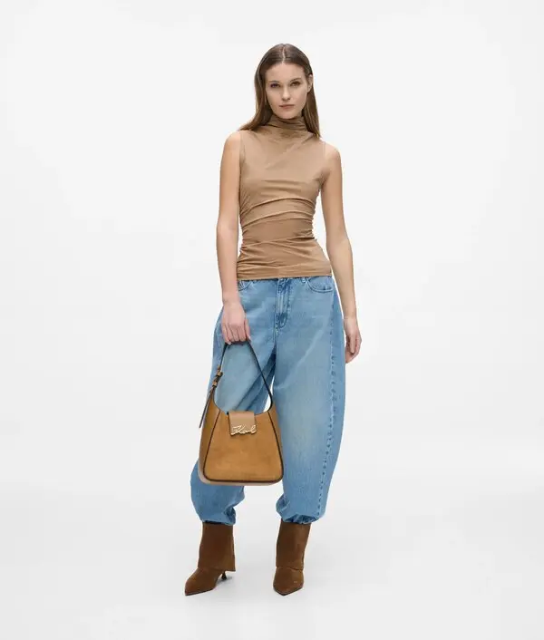 Karl Lagerfeld K/signature Suede Hobo Bag - Caramel