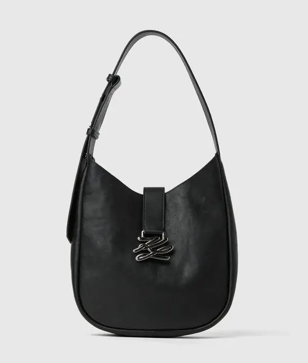 Karl Lagerfeld K/autograph Swing Hobo Bag In Black Cow Leather - Black-gunmetal