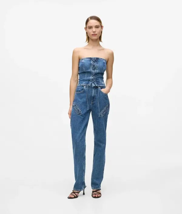 KL JEANS Jeans Tie Detail High-rise Straight Jeans - Stone Blue
