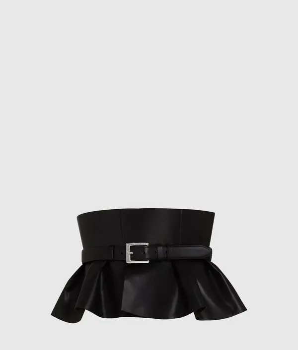 Karl Lagerfeld Leather Corset Peplum Belt - Black