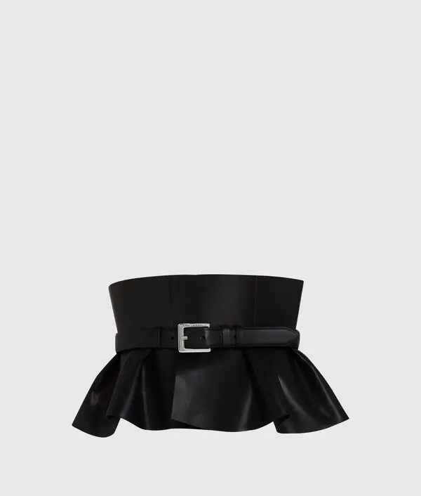 Karl Lagerfeld Leather Corset Peplum Belt - Black