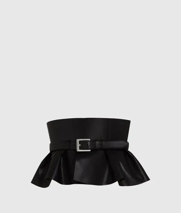 Karl Lagerfeld Leather Corset Peplum Belt - Black