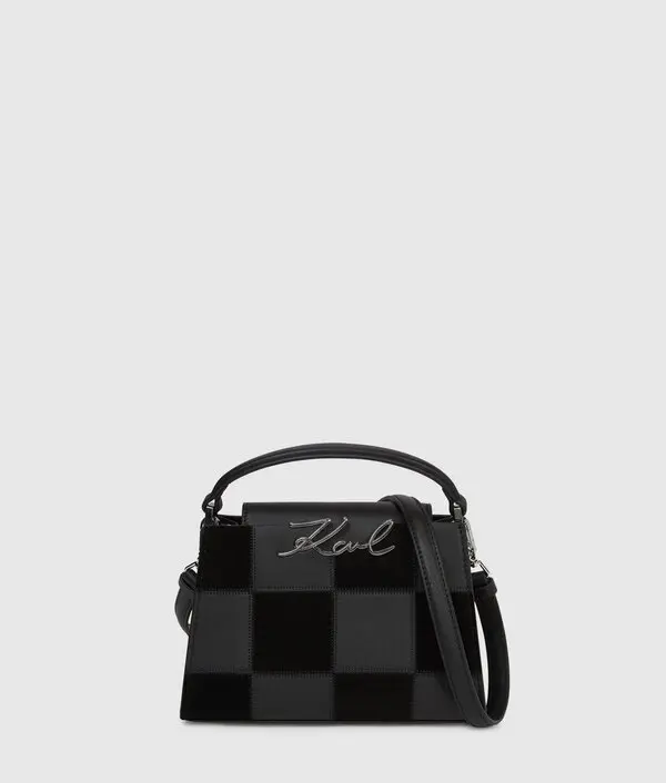 Karl Lagerfeld K/signature Checkered Top Handle Bag - Black-nickel