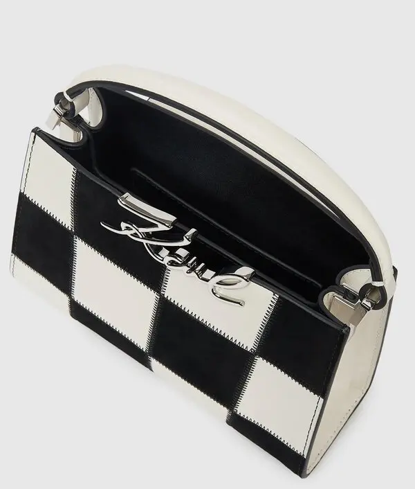Karl Lagerfeld K/signature Checkered Top Handle Bag - Black/white Check
