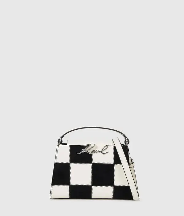Karl Lagerfeld K/signature Checkered Top Handle Bag - Black/white Check
