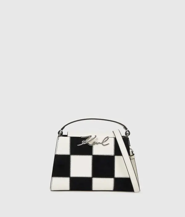 Karl Lagerfeld K/signature Checkered Top Handle Bag - Black/white Check