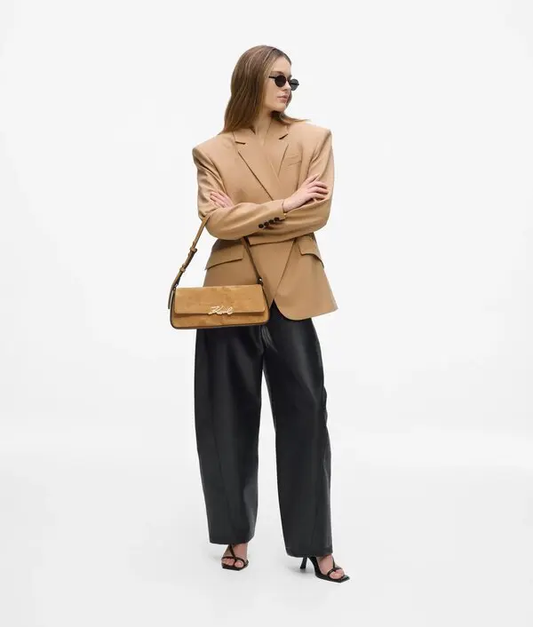 Karl Lagerfeld Suede Shoulder Bag - Caramel