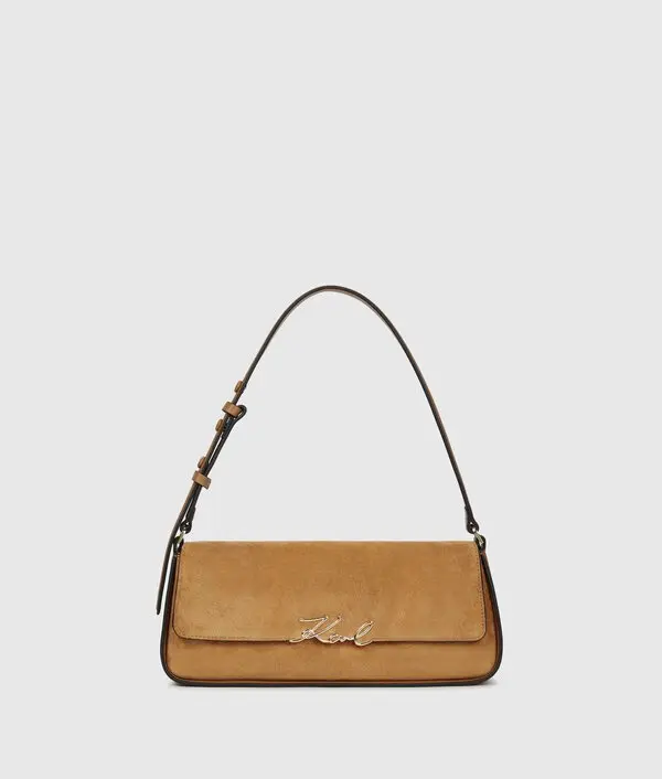 Karl Lagerfeld Suede Shoulder Bag - Caramel
