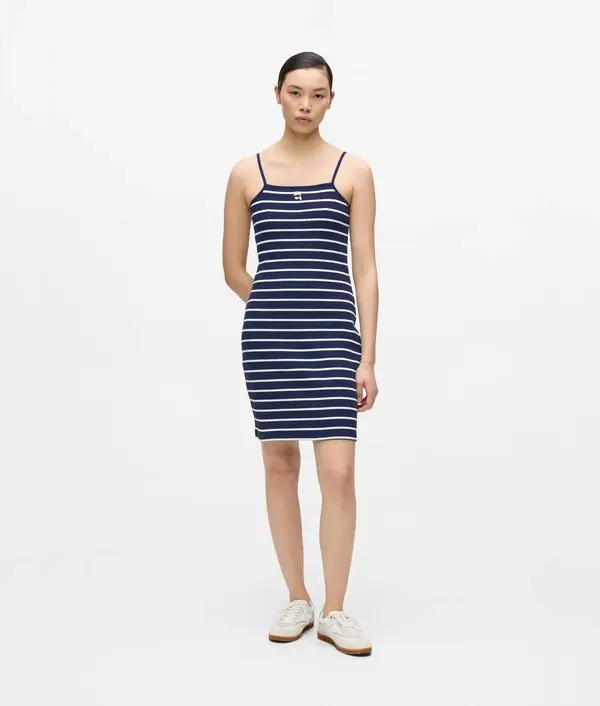 Karl Lagerfeld Ikon Striped Jersey Dress - Medieval Blue-white