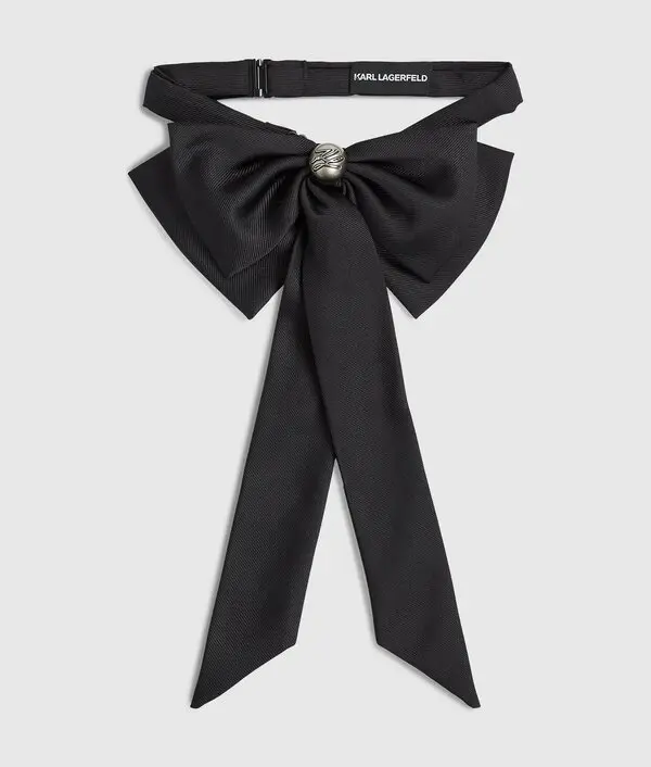Karl Lagerfeld Oversized Bow Tie With Autograph Logo Pin - Black