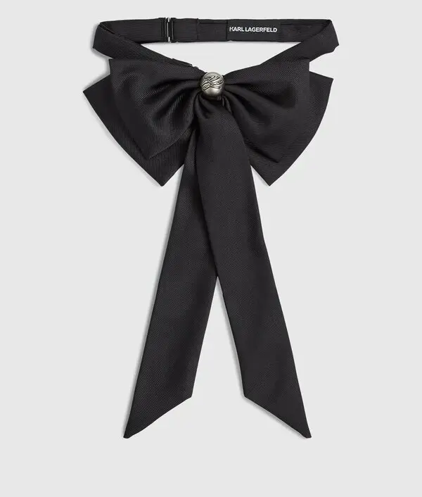 Karl Lagerfeld Oversized Bow Tie With Autograph Logo Pin - Black