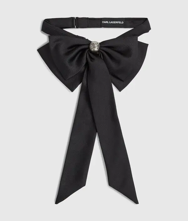 Karl Lagerfeld Oversized Bow Tie With Autograph Logo Pin - Black