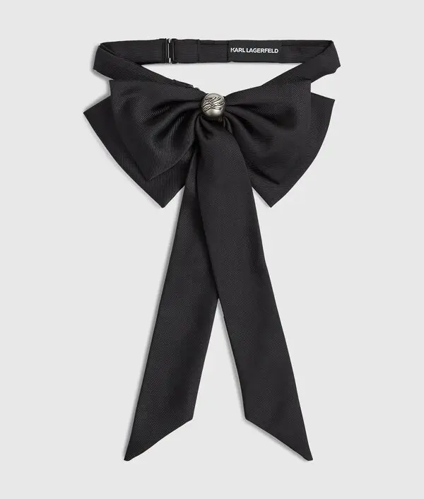 Karl Lagerfeld Oversized Bow Tie With Autograph Logo Pin - Black