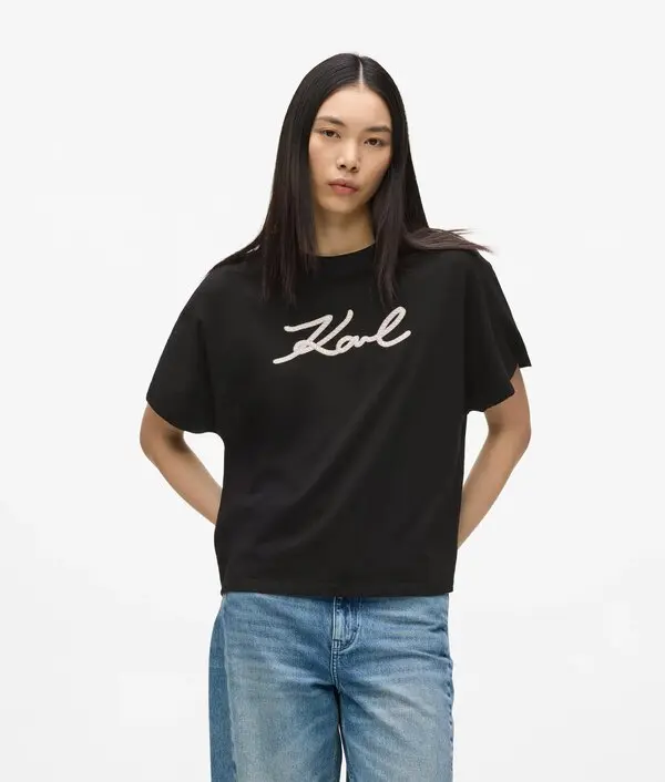 Karl Lagerfeld Organic Cotton T-shirt With Rope Detail - Black