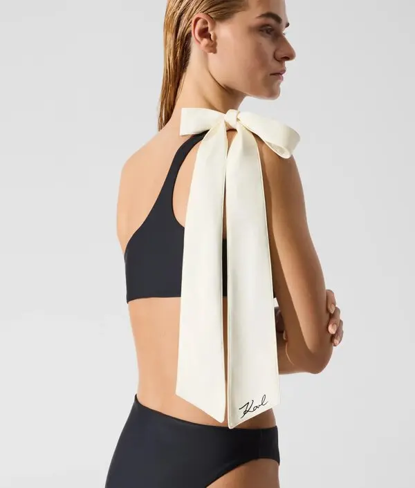 Karl Lagerfeld Signature Bow One-shoulder Bikini Top