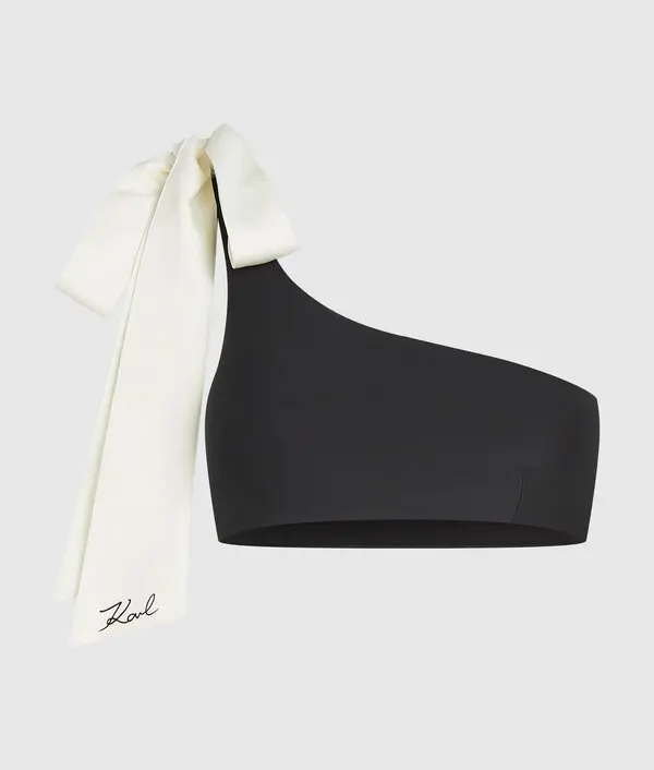 Karl Lagerfeld Signature Bow One-shoulder Bikini Top