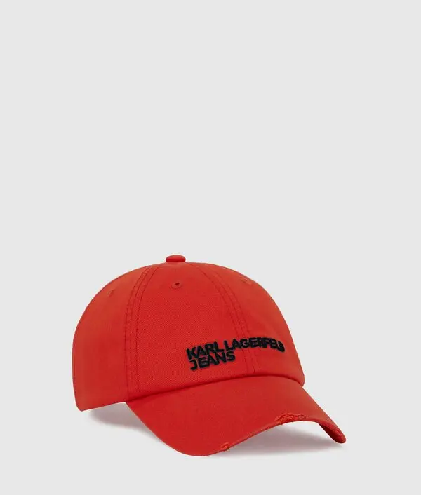 KL JEANS Jeans Distressed Logo Baseball Cap - Grenadine