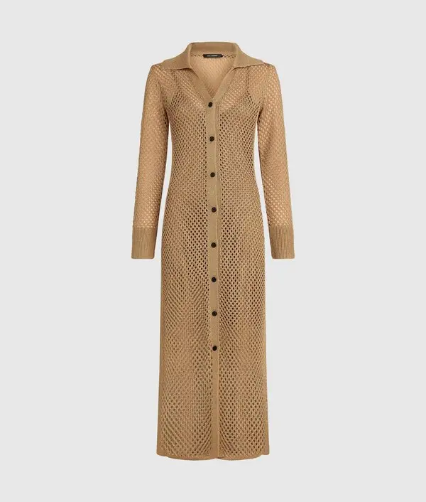 Karl Lagerfeld Long-sleeve Crochet Knit Maxi Dress