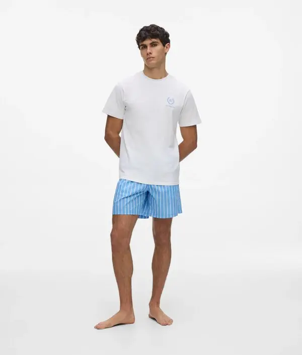 Karl Lagerfeld Striped Pajama Set With Embroidered Crest - White-pinstripe