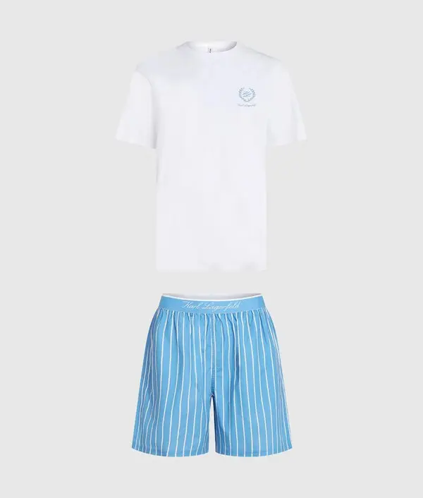 Karl Lagerfeld Striped Pajama Set With Embroidered Crest