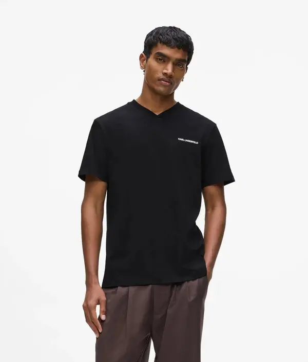 Karl Lagerfeld V-neck Logo T-shirt - Black