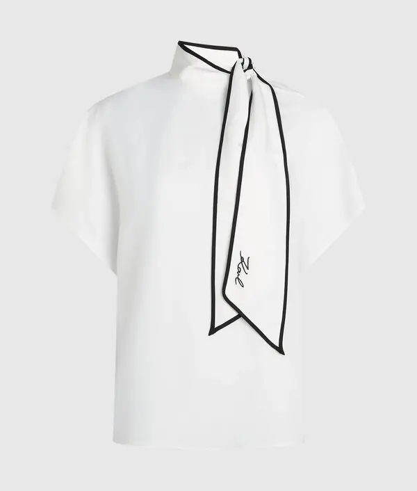 Karl Lagerfeld Linen Blend Pipelined Blouse - Pristine