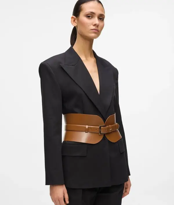 Karl Lagerfeld K/essential Wide Corset Belt - Dark Tan