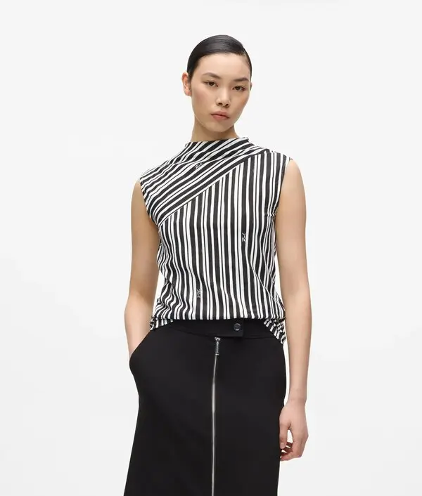 Karl Lagerfeld Striped High Neck Tank Top - Black Stripes