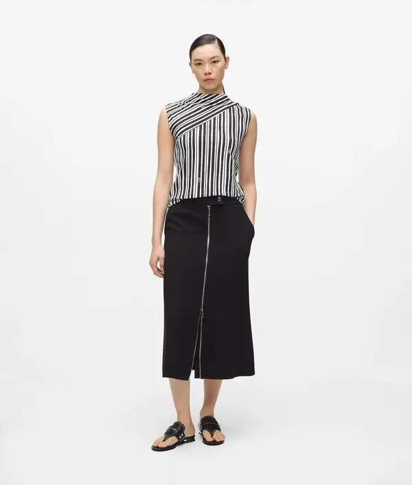 Karl Lagerfeld Striped High Neck Tank Top - Black Stripes
