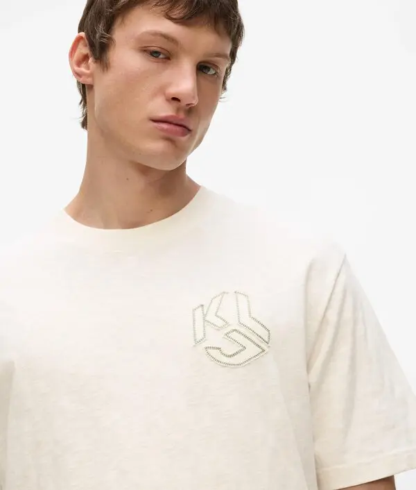 KL JEANS Distressed Monogram Boxy T-shirt - Egret